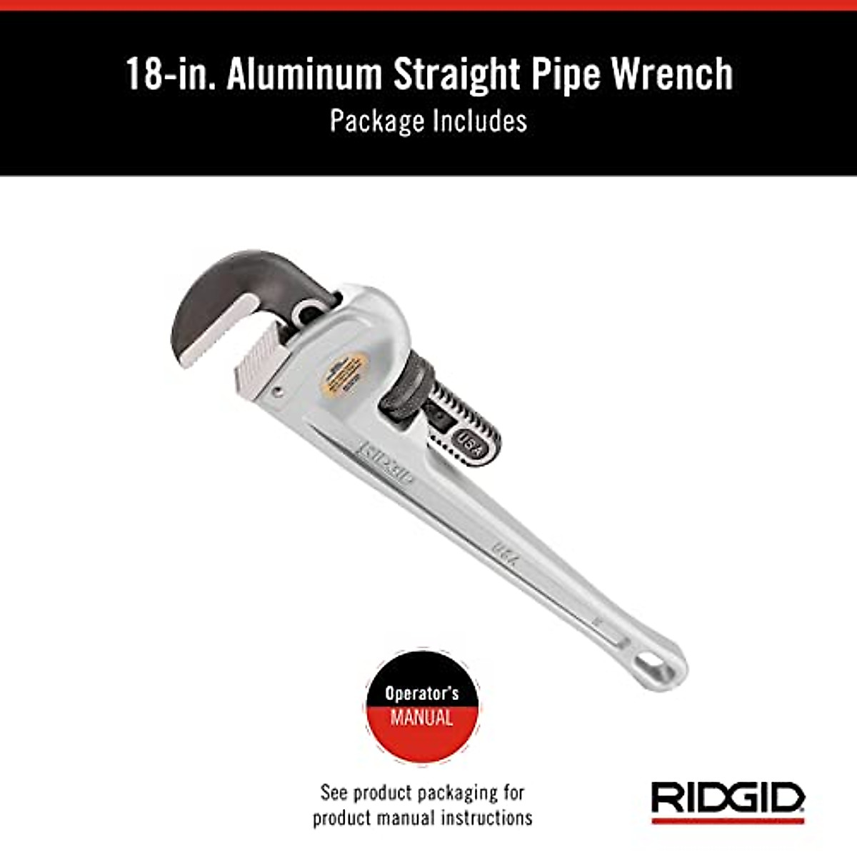 RIDGID 31100 Model 818 Aluminum Straight Pipe Wrench, 18-inch Plumbing Wrench