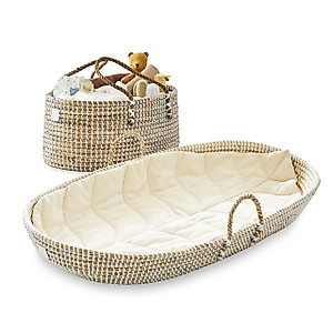 BEBE BASK Premium Nursery Bundle - Matching Baby Changing Basket & Baby Diaper Caddy Organizer - Handmade & Organic