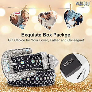 WERFORU Women Men Rhinestone Studded Western Leather Belt Ladies Vintage Bling Cowgirl Cowboy Waist Belt for Jeans Dress