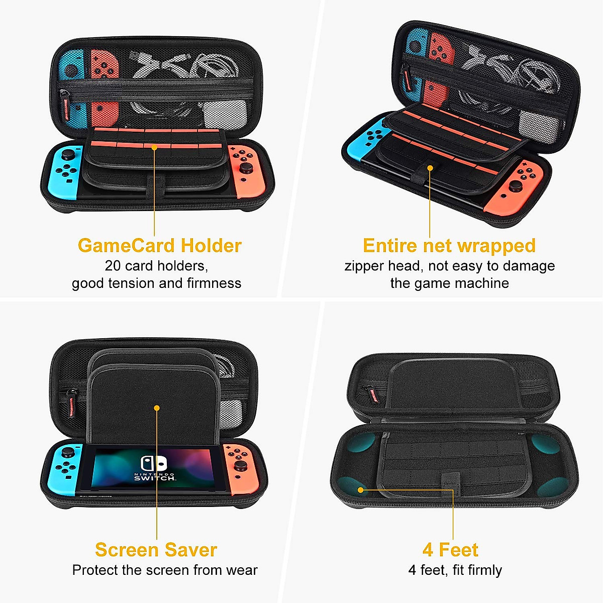 TYUOBOX Switch Carrying Case - Protective Hard Shell Travel Switch Case for Nintendo Switch/Switch OLED Console & Accessories, Carry 20 Games Cartridges Pouch, Black