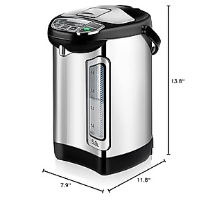 NutriChef Electric Water Boiler and Warmer - 5L/5.28 Qt Stainless Steel Hot Water Dispenser w/Rotating Base, Keep Warm Temperature Set, Auto Shut Off, Safety Lock, Instant Heating for Coffee & Tea