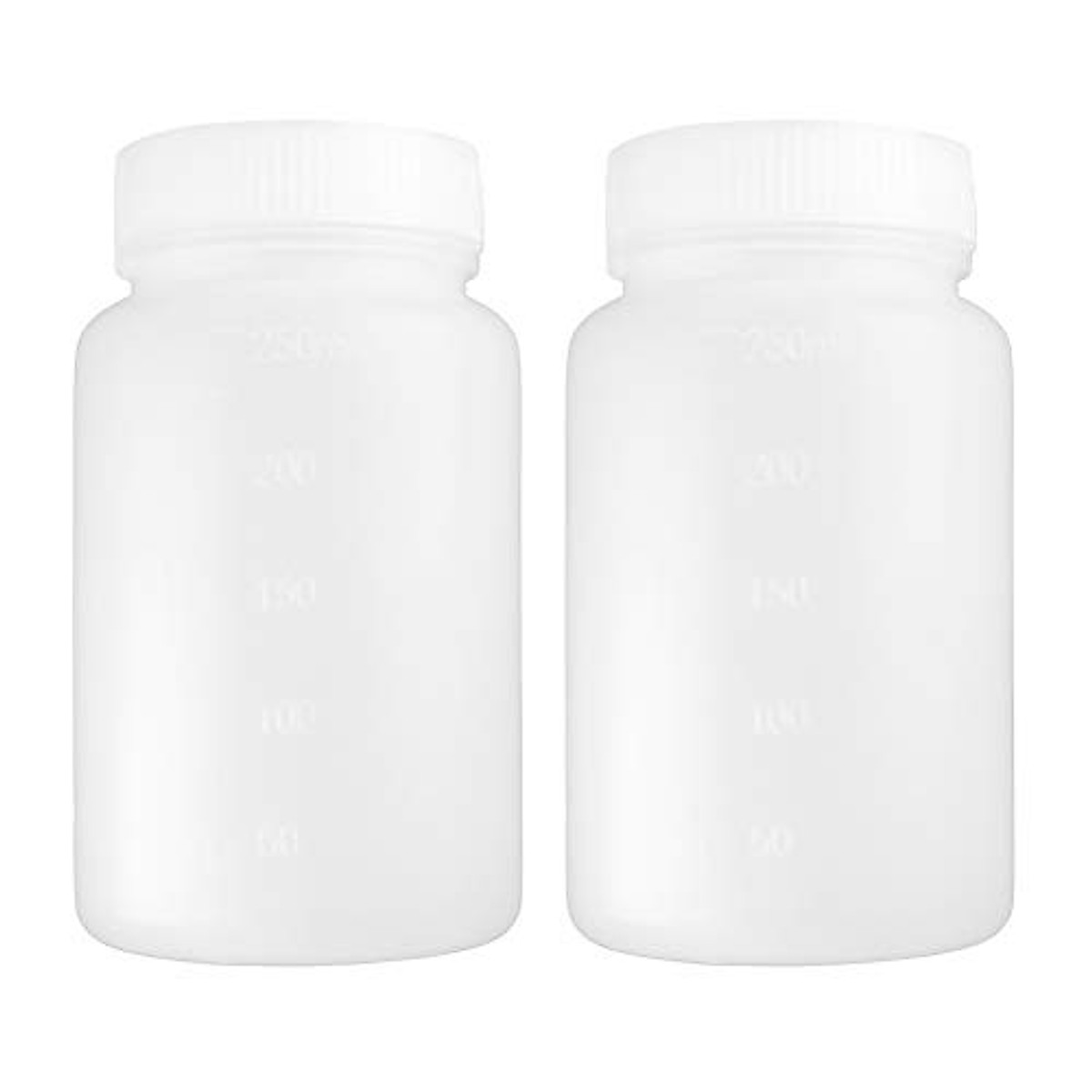 Othmro 2pcs 250ml/8.45oz Plastic Bottles Lab Cylindrical Chemical Reagent Bottles Wide Mouth Laboratory Reagent Polyethylene Bottles Sample Sealing Liquid Storage Containers for Food Store White