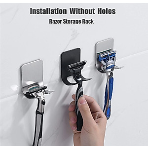 Aobvrey 8 Pack Adhesive Hooks, 4 Pack Razor Holder for Shower and 4 Heavy Duty Waterproof Sticky Hooks for Hanging Towels, Loofah, Coat, Hat (Silver)