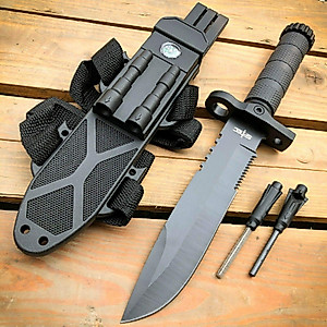 S.S. Fixed Knives 12.5'' Hunting Fixed Blade Army Survival Knife W Fire Starter C - Green by Survival Steel