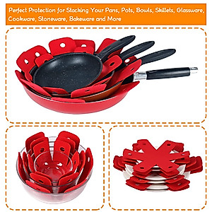 BYKITCHEN Pot Pan Protectors, Larger & Thicker Red Stacking Pot Protectors, Set of 8 and 4 Different Sizes, Pan Pot Separator Pads for Stacking and Protecting Your Cookware(10/12/14/16inch)