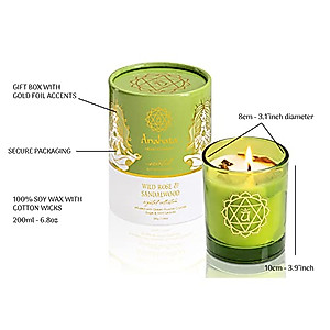 SUZIEJO Aromatherapy Candle Heart Chakra Rose Sandalwood Essential Oil Scented Candles Green Fluorite Crystals & Healing Stones Spiritual Gifts for Women Soy Candle Stress Relief Candle Set