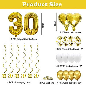 30th Anniversary and Birthday Decorations Party Supplies Set of Cheers to 30 Years Photo Banner and Balloons,Hanging Swirls for 30 year Anniversary,Birthday decor(Gold)