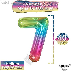 Giant Rainbow Number 7 Balloon - 40 Inch, Rainbow 7 Balloon Number | Jelly 7 Balloons for Birthday Girl | 7 Birthday Balloon, Seven Balloon | 7th Birthday Decorations for Girls | 7th Birthday Balloons