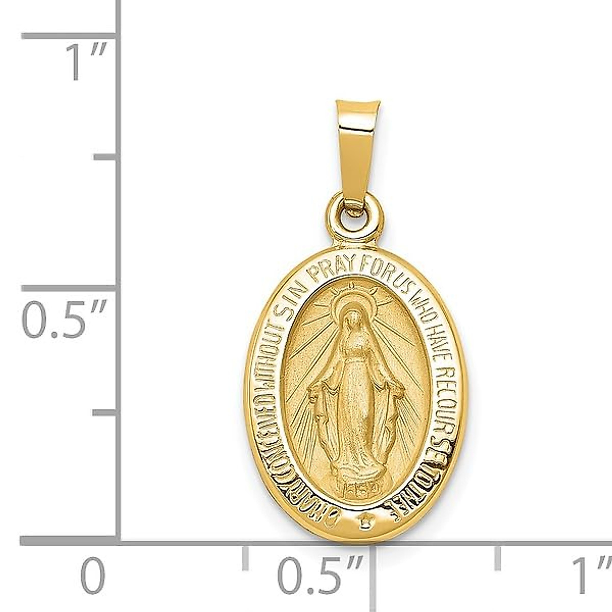 IceCarats 14K Yellow Gold Our Lady of Miraculous Medal Blessed Virgin Mary Necklace Charm Pendant 23mm x 12mm Only