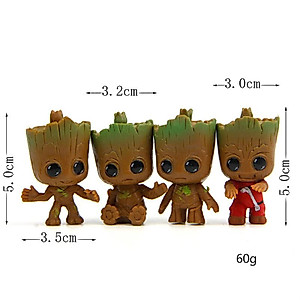 ZEshops 4pcs/Set Miniature Fairy Garden Sitting Groot Figurine PVC Statue Groot in for Kids Home Car Decor Gift