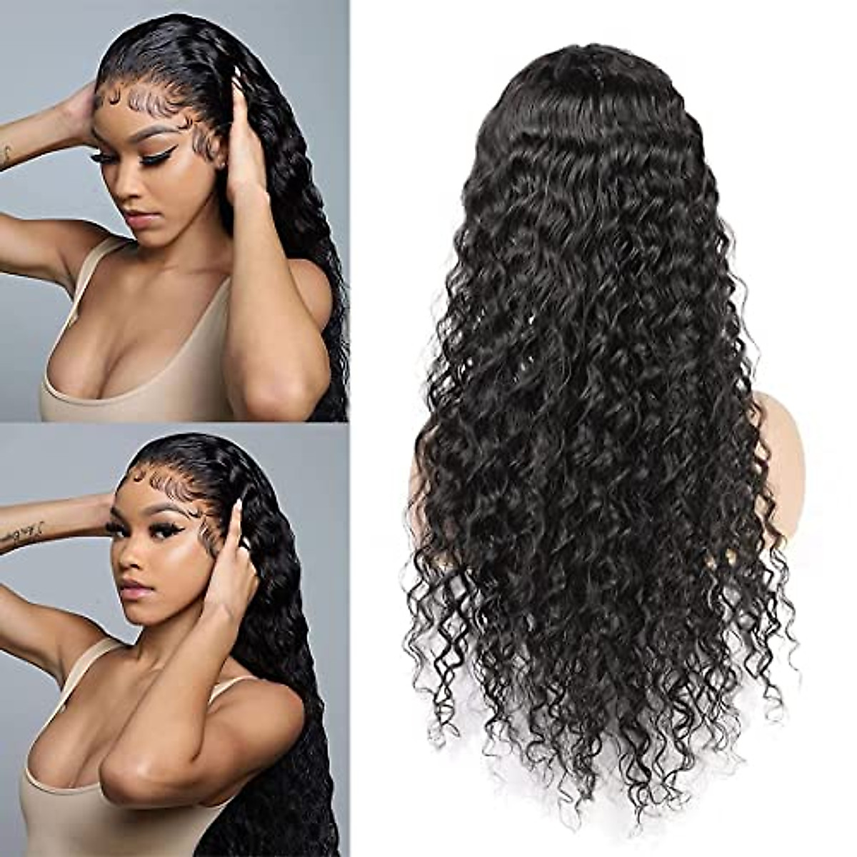 Ibntohat 13x6 HD Transparent Deep Wave Lace Front Wigs Human Hair Wigs for Women Glueless Brazilian Virgin Lace Frontal Wigs Human Hair Pre Plucked With Baby Hair Natural Color (20 Inch)