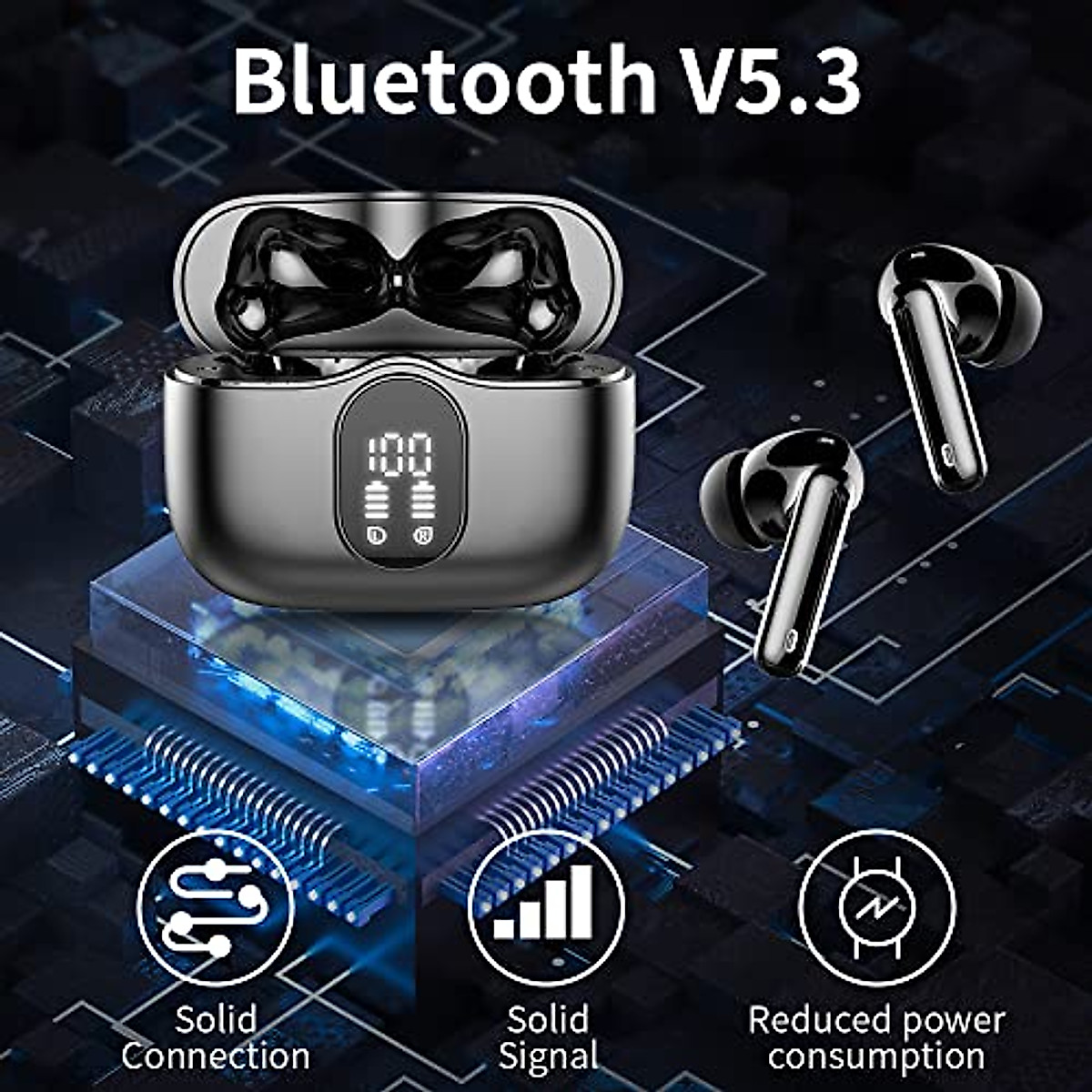 Btootos Wireless Earbud Bluetooth Headphones with 4 Mic,40H Playtime LED Power Display Bluetooth 5.3 True Wireless Earbud,Deep Bass Mini Wireless Headphones in Ear Buds Wireless Earphones Sport Black