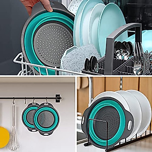 Collapsible Colander, Set of 2 PCS Collapsible Strainer, Space-Saving Kitchen Strainer, Food-Grade Silicone Folding Strainer Colander with Handle,7.7", 9.3"
