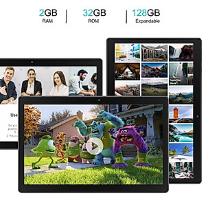 Tablet 10.1 Inch, Android Tablets, 32GB ROM 128GB Expand Storage, Octa-Core Processor, IPS HD Display, 5MP+13MP HD Dual Camera, 6000mAh Battery, WiFi, Bluetooth, GMS Certified Tablet(Black)