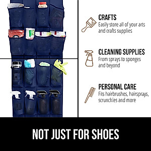 Gorilla Grip Over the Door Shoe Organizer, 24 Large Breathable Mesh Pockets, Space Saving Hanging Storage Holder, Closet Rack Hanger Holds Up to 40 lbs, Hangs on Closets for Shoes, Accessories, Navy