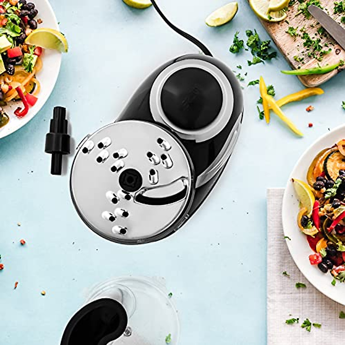 OVENTE Mini Electric Food Processor and Salad Vegetable Shake Mixer 1.5 Cup With Stainless Steel Blades Grater Slicer Chopper Juicer blenders and Emulsify Accessories Black PF1007B