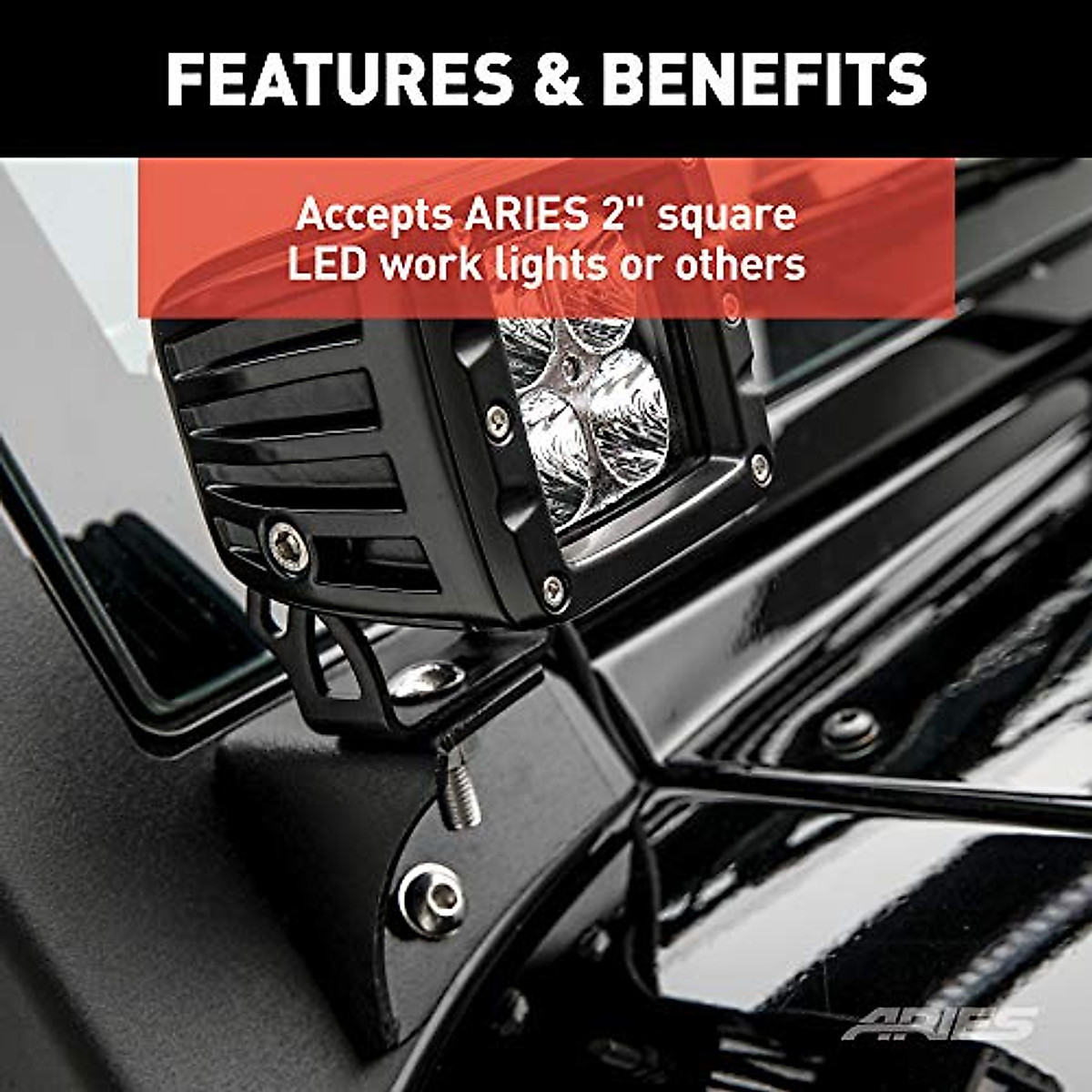 ARIES AR15800 Jeep Wrangler JK Windshield Light Brackets, LEDs Sold Separately, Black