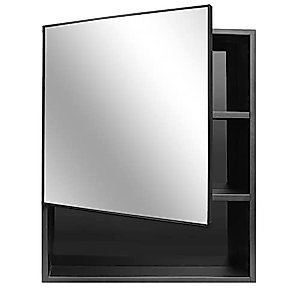 prosfalt 23.6 x19.6 Mirrored Medicine Cabinet, Space Aluminum Wall Mounted Bathroom Storage, Water and Rust Resistant, Recess Mount - Black Black
