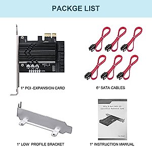 PCIe x1 SATA Card 6 Port, SATA 3.0 Controller Expansion Card with 6 SATA Cables & Low Profile Bracket,SATA III PCIE Gen3 Adapter(6Gbps) ASM1166 Chip, Plug and Play on Windows, MAC OS, Linux System