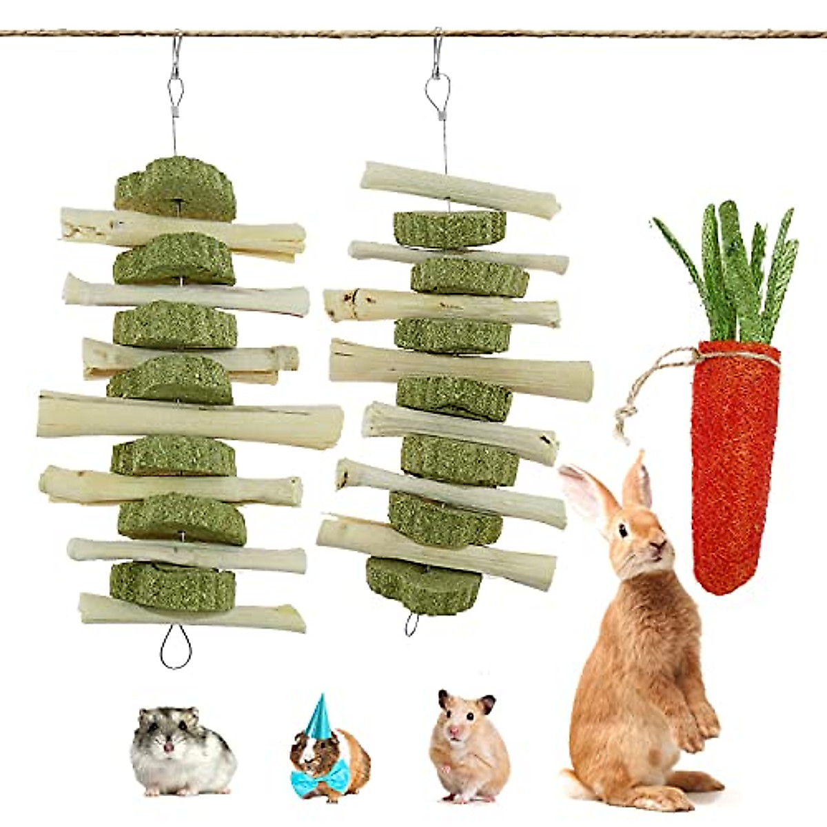 KEYONEKJ 100% Natural Rabbit Toys for Bunnies，Improve Dental Health and No Glue Chew Toys for Teeth for Bunny/Chinchilla/Guinea Pig/Hamsters/Rat/Squirrel/Totoro/Rodent