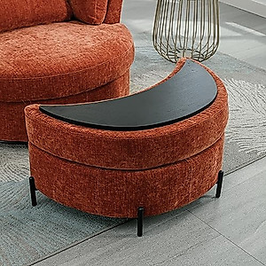 360° Swivel Accent Barrel Chair and Half Crescent Moon Storage Bench Large Ottoman with 4 Pillows,Upholstered Oversized Leisure Round Loveseat Recliner Sofa Chaise Lounge Circle Armchair for Club