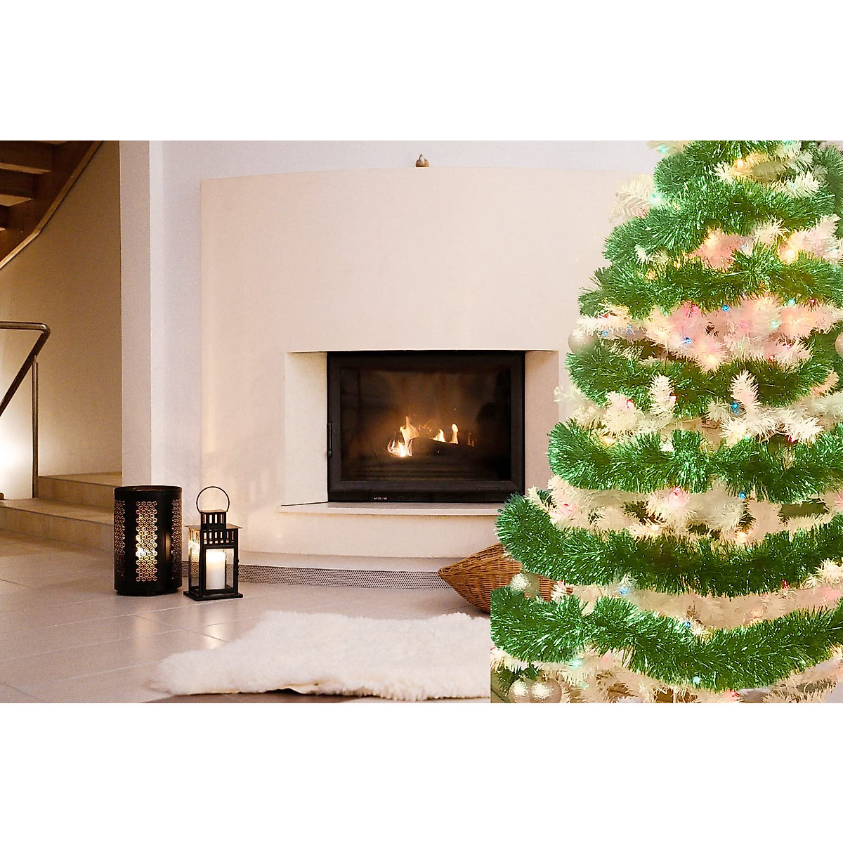 Tinsel Garland 25 ft, Perfect for Memorial Day, 4th of July, Christmas, New Year's Eve Celebration, Wedding, Birthdays, Festivities, Special Events, Decorative Accents-1 Green, 25ft Long