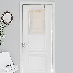 Dahey Macrame Hanging Laundry Hamper Bag, Over The Door Laundry Hamper with Hooks Boho Hanging Laundry Basket Organizer with Tassel Decor Holding Dirty Clothes for Bathroom Bedroom Dorm Nursery