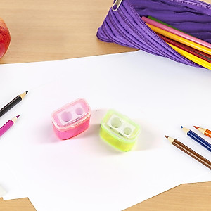 ForTomorrow Manual Pencil Sharpener Bulk - 24 Pack Small Colored Handheld Dual Hole Pencil Sharpeners with Lid for Kids, School Classroom