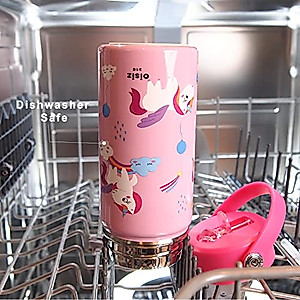 Oisiz Kids Water Bottle with Straw Lid 14oz, Vacuum Insulated 316 Stainless Steel Water Bottles for Kids for School, Leakproof Toddler Water Bottle, BPA Free and Keep Cold for 24 Hours