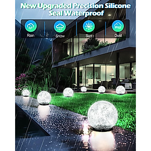 Garden Solar Ball Lights Outdoor Waterproof, 50 LED Cracked Glass Globe Solar Power Ground Lights for Path Yard Patio Lawn, Outdoor Decoration Landscape White (2 Pack 4.7'')