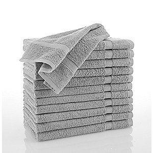 COMMERCIAL PREMIUM 12 PIECE HAND TOWEL SET BY MARTEX - 12 Hand Towels, Home, Business, Shower, Tub, Gym, Pool, Golf, Salon - Machine Washable, Absorbent, Professional Grade, Hotel Quality - GRAY