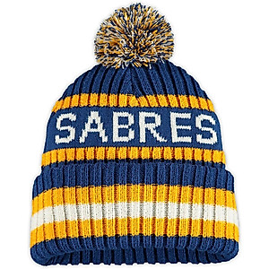 47 NHL Unisex-Adult Team Color Officially Licensed Primary Logo Bering Sport Knit Cuffed Pom Beanie Cold Weather Hat - Buffalo Sabres Blue