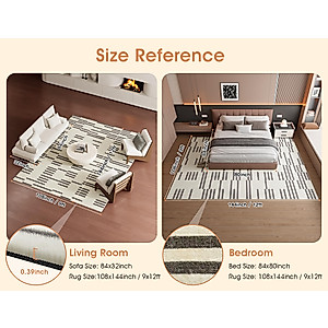 TTelephant Modern Machine Washable Area Rug 9x12, Spill-Proof Surface, Non-Slip Backing, Cozy Soft Faux Wool, Printed Living Room Rugs, Bedroom Rugs, Dining Room Rugs - Miro