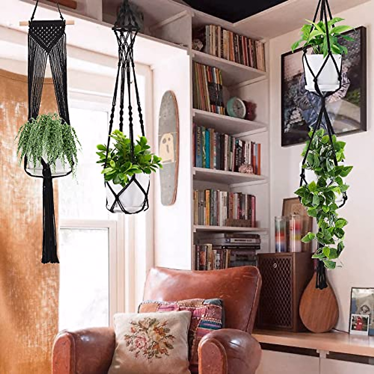SFENNGPET Macrame Plant Hangers, 6Pack Hanging Planters for Indoor Plants w/ 6 Set Hangers Kit Handmade Macromay Plant Hangers Indoor Flower Pots Holder Stand for Boho Home Décor