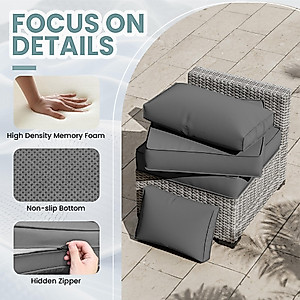 UDPATIO Outdoor Cushions for Patio Furniture with 5 Pillows, Waterproof Patio Furniture Cushions Replacement, 4" Deep Seat Outdoor Sectional Cushions for 4-seat Patio Furniture Chair Sofa Couch, Grey