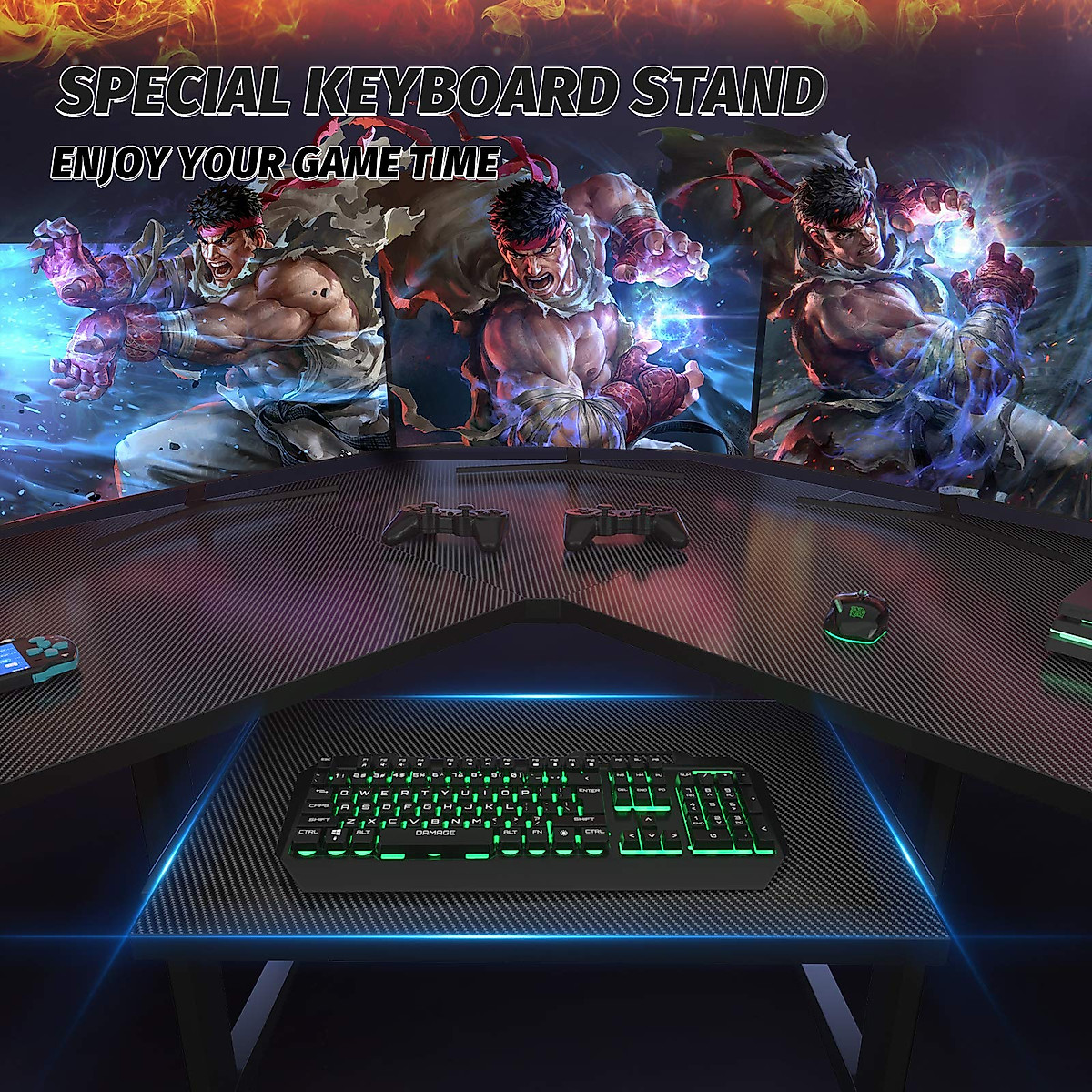 Ecoprsio L Shaped Gaming Desk Corner Gaming Desk, Gaming Computer Desk with Keyboard Tray, Large PC Gaming Desk Gamer Desk Workstation, Computer Gaming Desk Table with Cup Holder and Headphone, Black