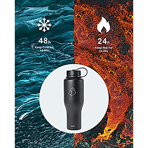 BUZIO 40oz Tumbler with Handle Straw Lid and Flex Lid, 40 oz Insulated Water Bottle Fits in Car Cup Holder, Double Wall Stainless Steel Travel Flask, Keeps Cold for 48 Hrs, Hot for 24 Hrs, Black