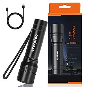 eremido LED Flashlight, 2023 New White Strong Light, Durable Metal Aluminum Material, IP44 Waterproof, Four Modes switchable, Micro USB Charging, can be Used for Indoor and Outdoor Emergency use