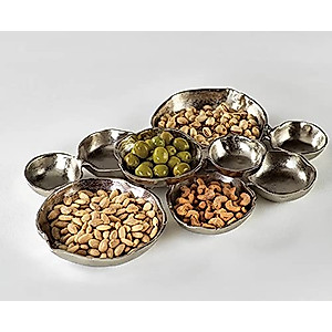 Zodax Cluster of 9 Round Serving Bowls Nickel Base 19" x 12" x 2.5"