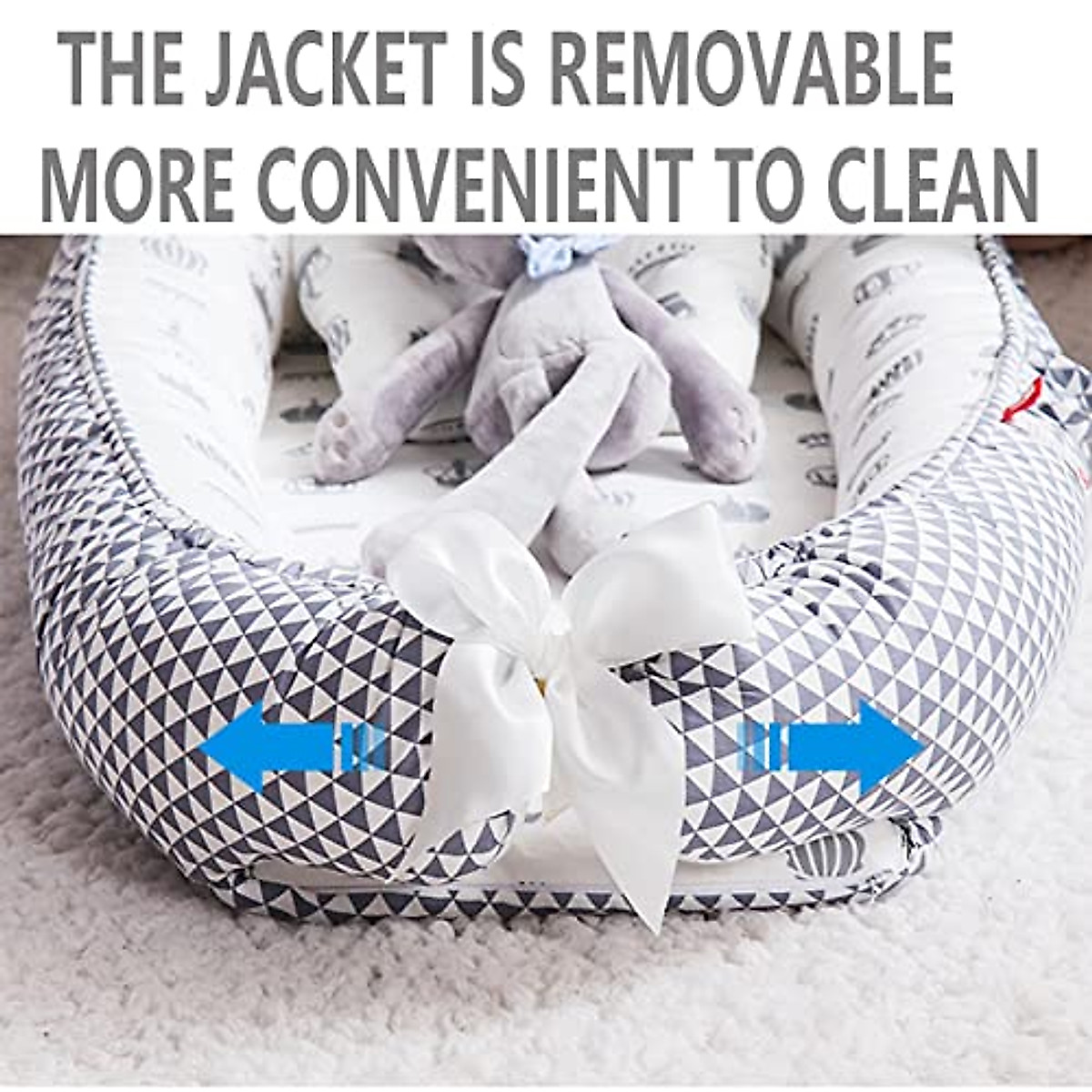 Baby Lounger for Co Sleeping Newborn Lounger Cover Sleeper Baby Sleeping Bed, 100% Soft Breathable Newborn Lounger Nest for 0-12 Months Infant Lounger Floor (B3-Lake Blue Rabbit)