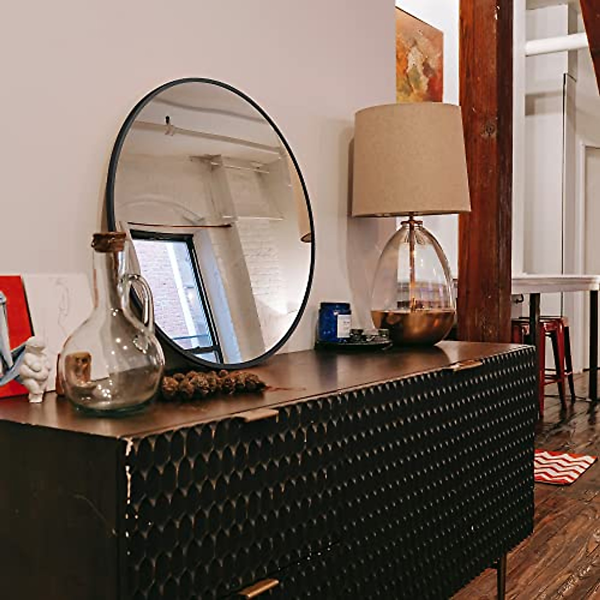 Catollova Black Round Wall Mirror 30 Inch, Bathroom Mirror with Black Metal Frame, Circle Wall Mirror for Vanity, Entryway, Living Room, Home Decor