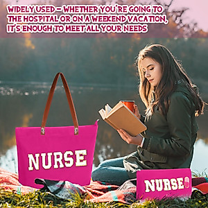 Locmeo 2 Pcs Tote Bag Gift for Teacher Nurse Dance Preppy Makeup Bag Cosmetic Women Chenille Letter School party(Nurse)