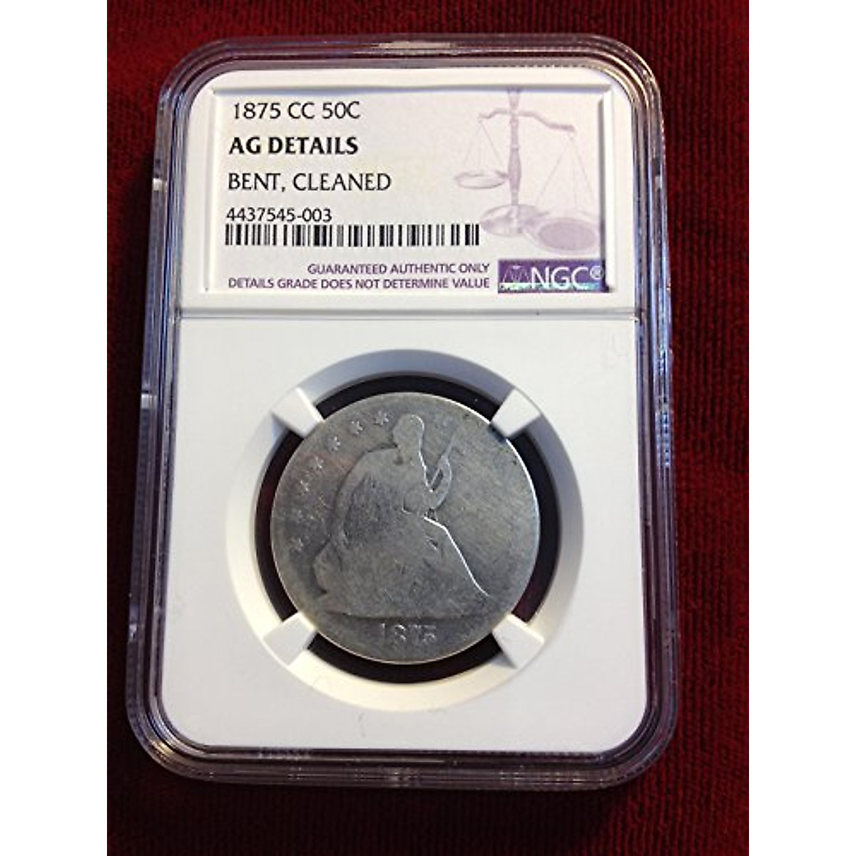 1875 CC Sitting Liberty Half Dollar 50C AG Details NGC