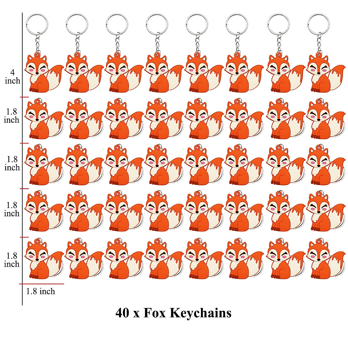 Elecrainbow 40 Pack Fox Keyring Pack Party Favor for Woodland Party, Camp Baby Shower, Stay Clever Themed Kids Birthday, Wild ONE First Birthday, Gender Reveal