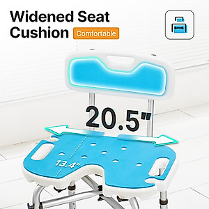 HEAO Heavy Duty Shower Chair with Back 500lb, Padded Bath Chair Seat with Extra Replacement Tips, Anti-Slip Tool-Free Shower Bench Bathtub Stool for Elderly, Senior, Handicap