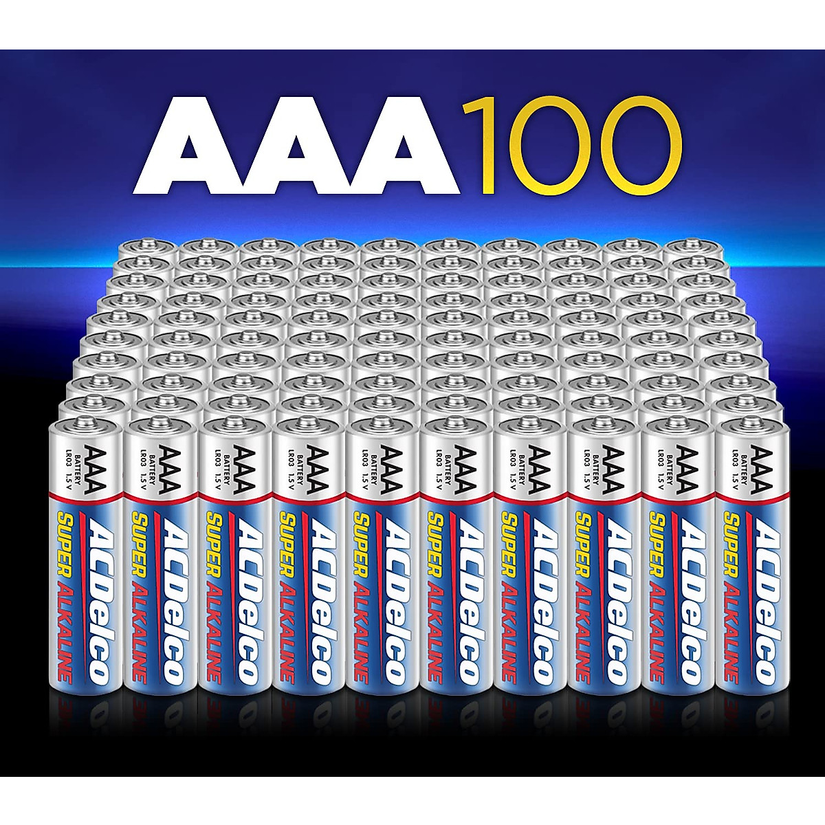 ACDelco 100-Count AAA Batteries, Maximum Power Super Alkaline Battery, 10-Year Shelf Life, Recloseable Packaging