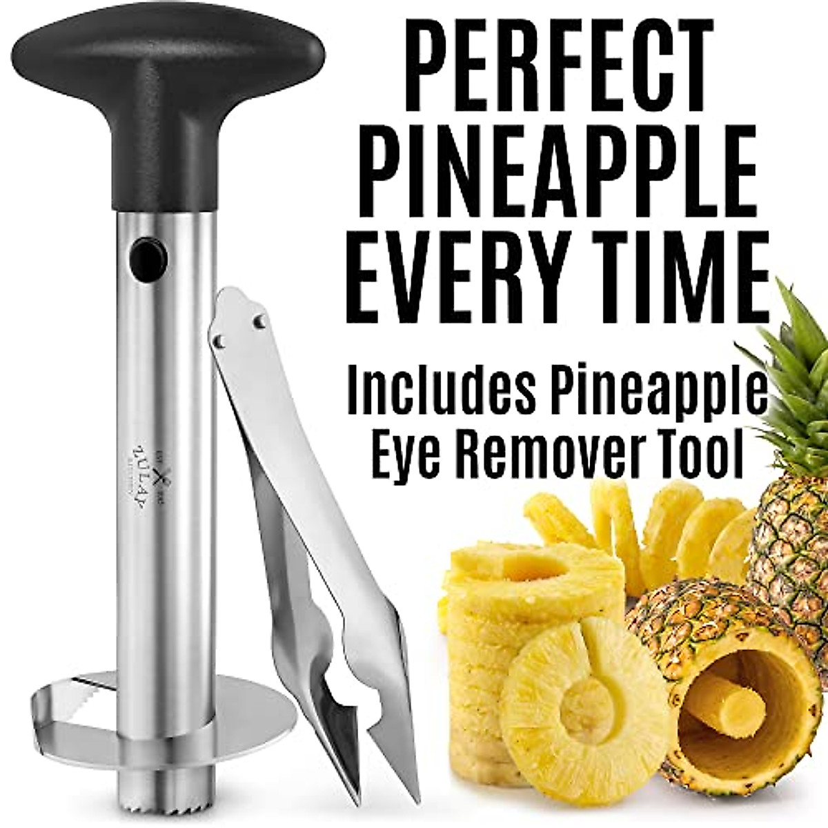 Pineapple Corer (Triple Reinforced Stainless Steel) with Eye Removal Tool - Pineapple Cutter with Reinforced Welding & Thick Blade - Pineapple Slicer and Corer Tool for Easy Core Removal by Zulay