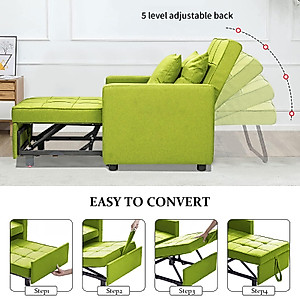 Convertible Chair Bed - Folding Sofa Bed Chair with Adjustable Backrest, 3-in-1 Multi-Functional Pull Out Sleeper Chair Bed Single Armchair Sofa Bed with Side Pocket (Green)