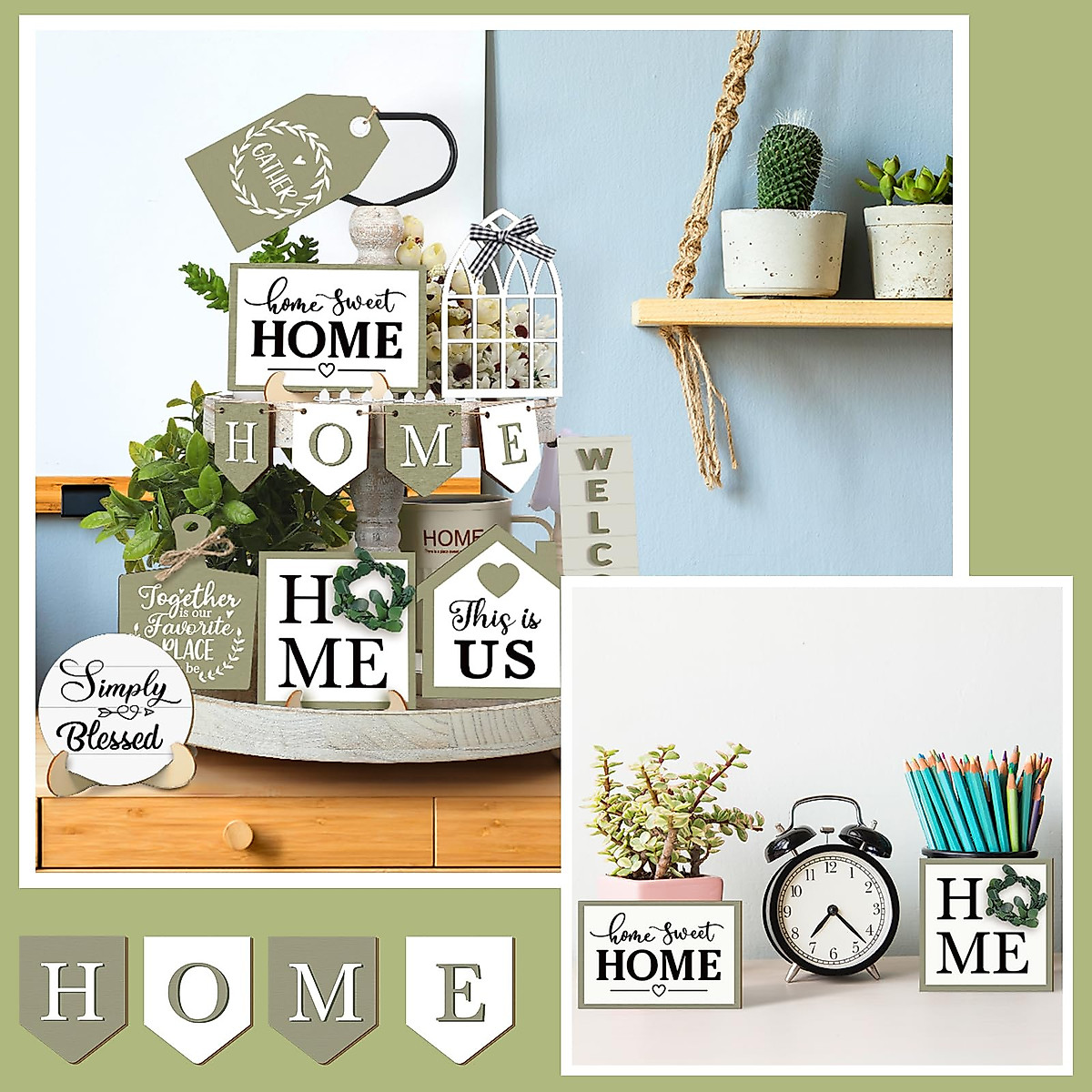 Purpeak 13 Farmhouse Tiered Tray Decor Set Sweet Home Tiered Tray Decorations Home Rustic Wooden Signs Decorative Farmhouse Kitchen Table Decor for Dining Room Country Summer Shelf Centerpiece Gift