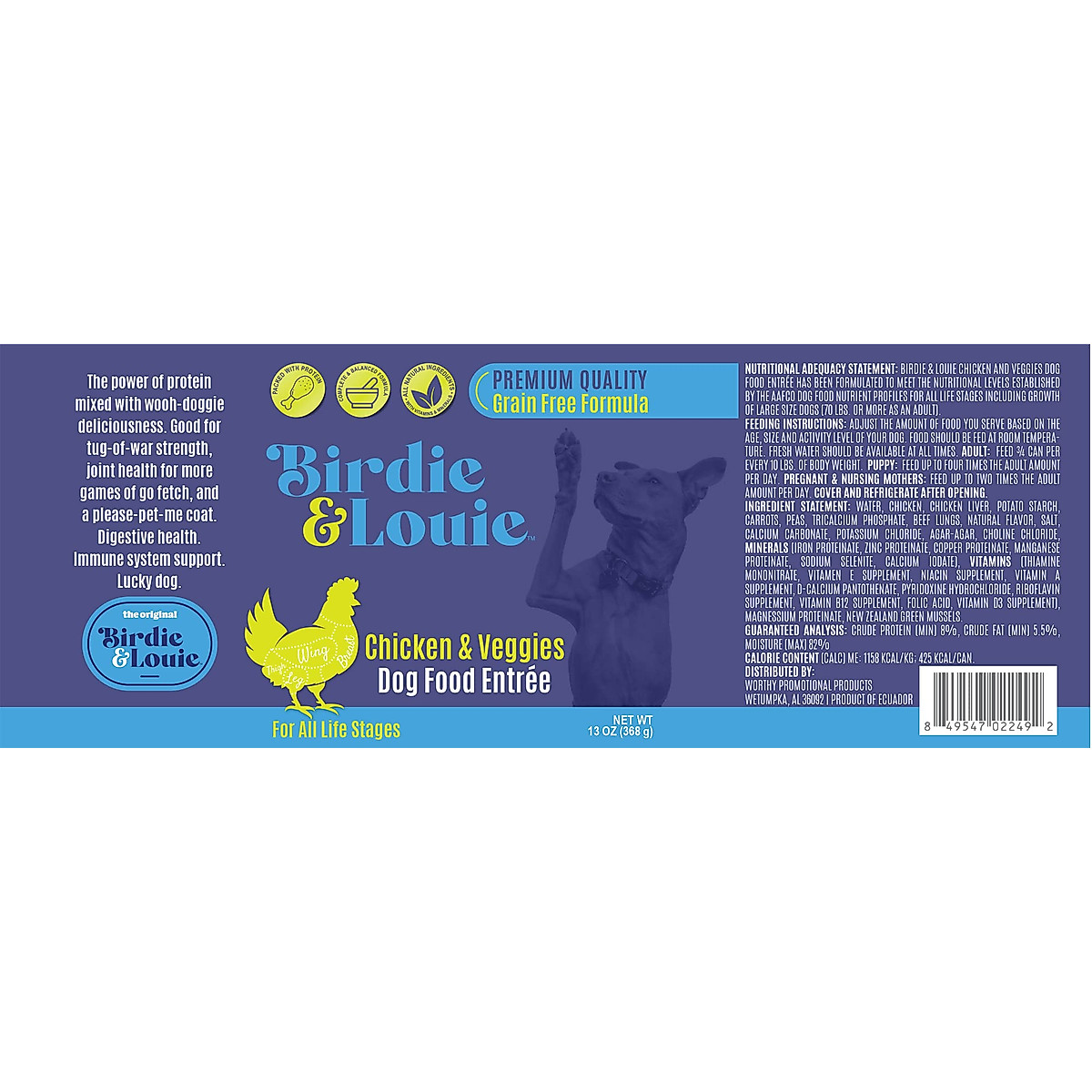 Birdie & Louie Wet Dog Food Real Chicken and Veggies 12-Pack 13oz Cans